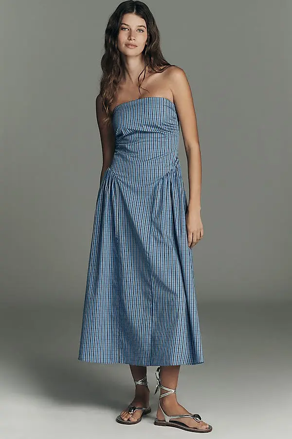 Faithfull The Brand Benetta Strapless A-line Midi Dress - Blue