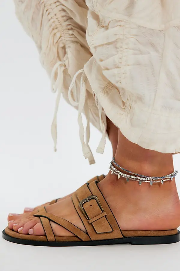 Free People Belted Criss-cross Sandals - Driftwood Tan Suede