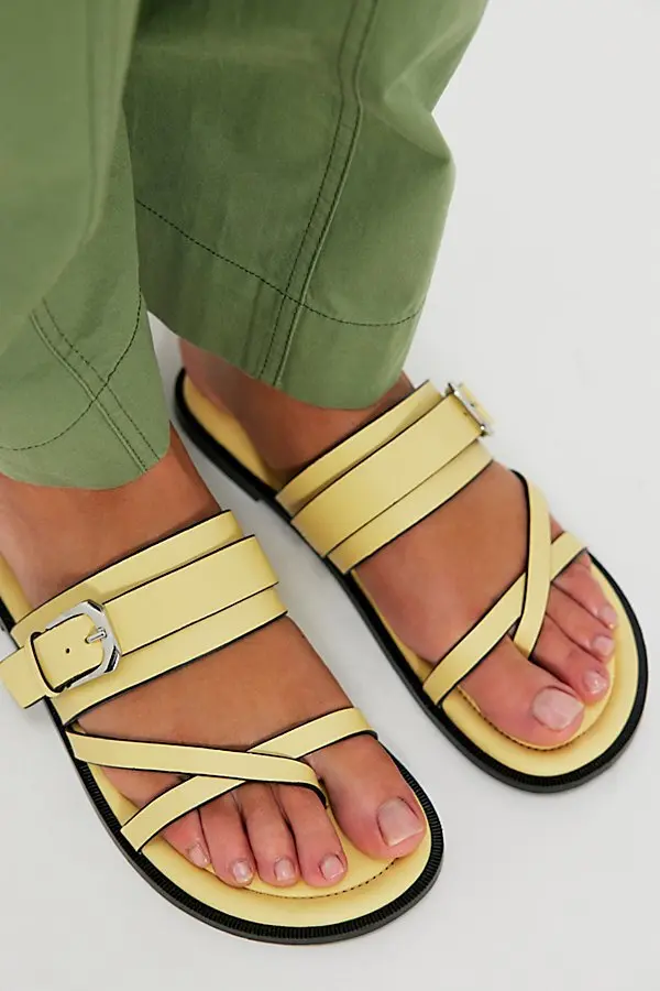 Free People Belted Cross-strap Sandals - Sunkissed Yellow Leather