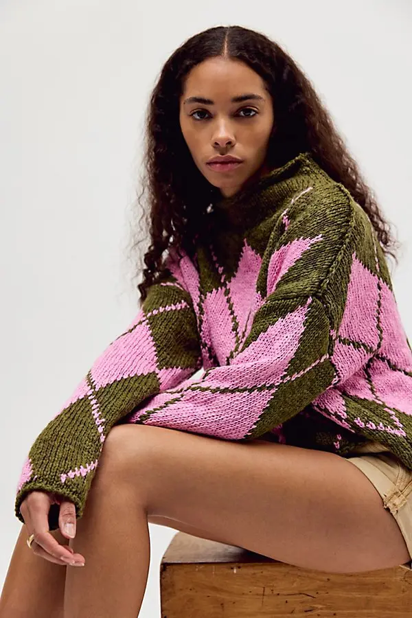 Free People Opal Rollneck Patterned Sweater - Army