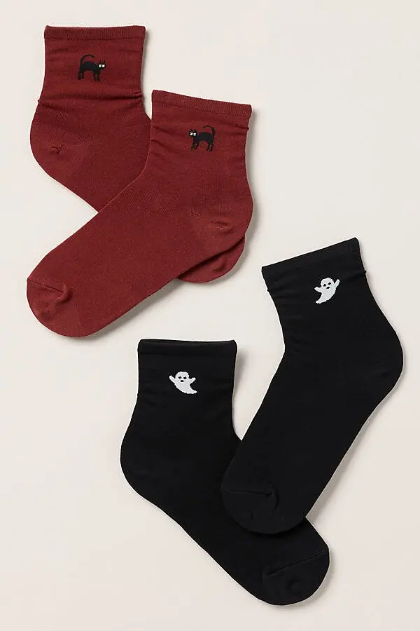 Anthropologie Knit Icon Trouser Socks, Set Of 2 - Ghost/cat
