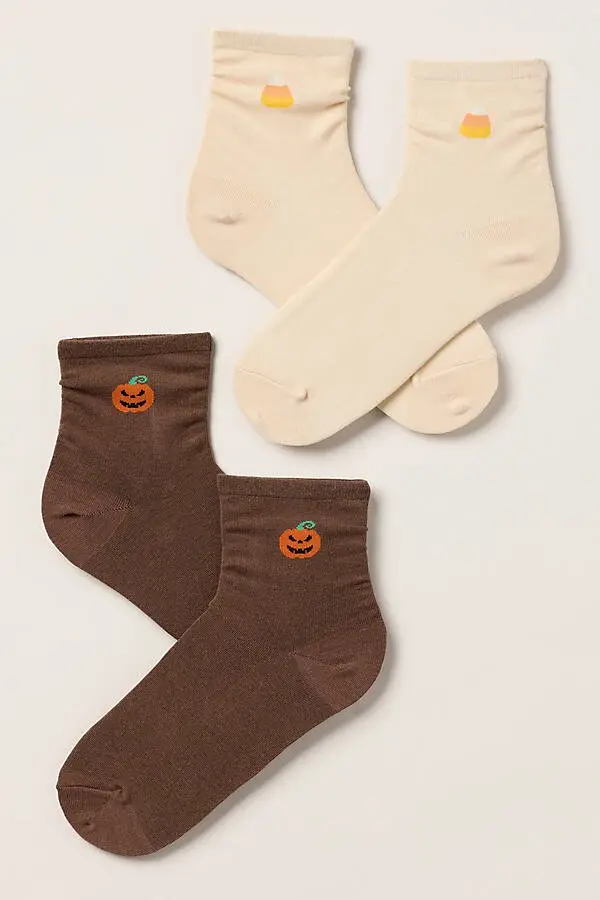 Anthropologie Knit Icon Trouser Socks, Set Of 2 - Pumpkin/candy Corn