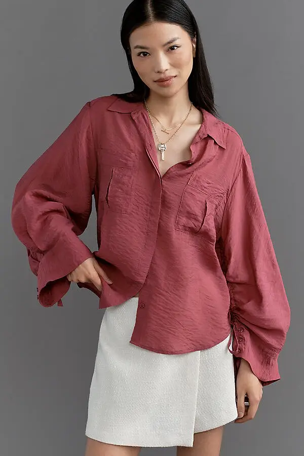 Anthropologie Wide-sleeve Buttondown Top - Dry Rose