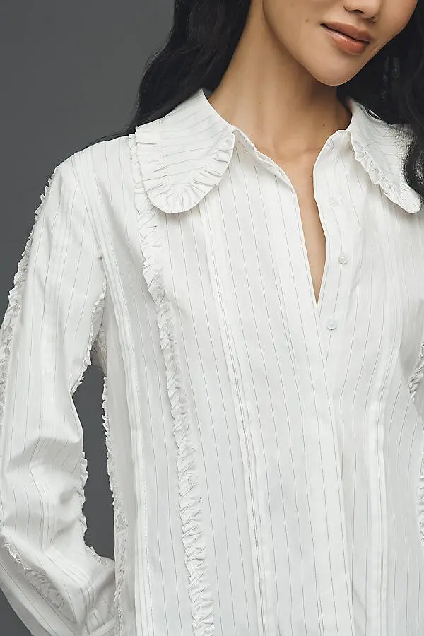 English Factory Pintuck Ruffle Shirt Top