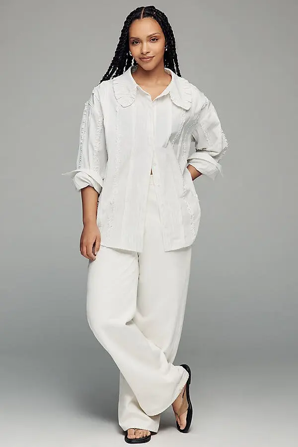 English Factory Pintuck Ruffle Shirt Top