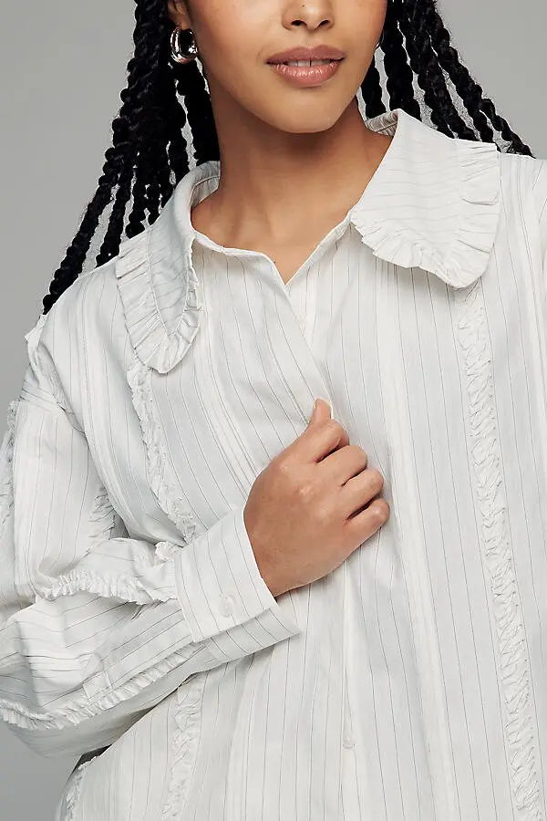 English Factory Pintuck Ruffle Shirt Top