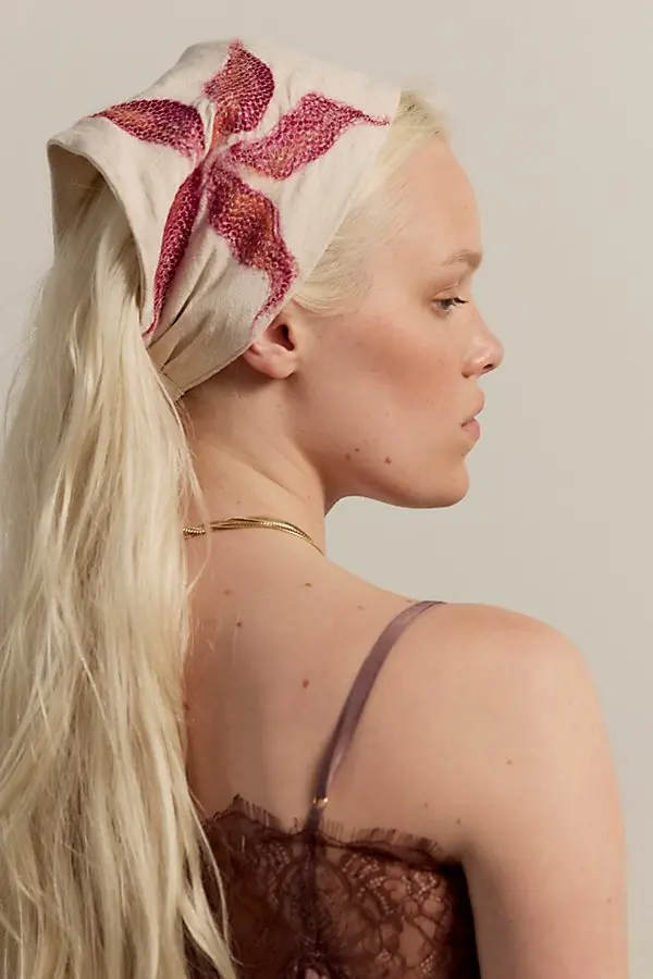 CURRIED MYRRH Esti Hair Scarf - Ivory/pink