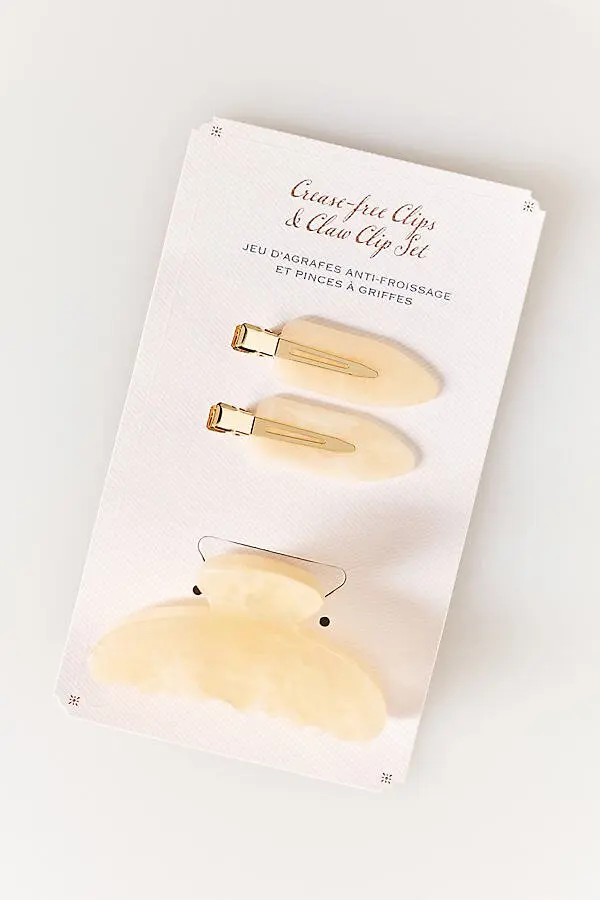 Anthropologie Naturals Collection Claw Clip & Crease-free Clips Set - Cream
