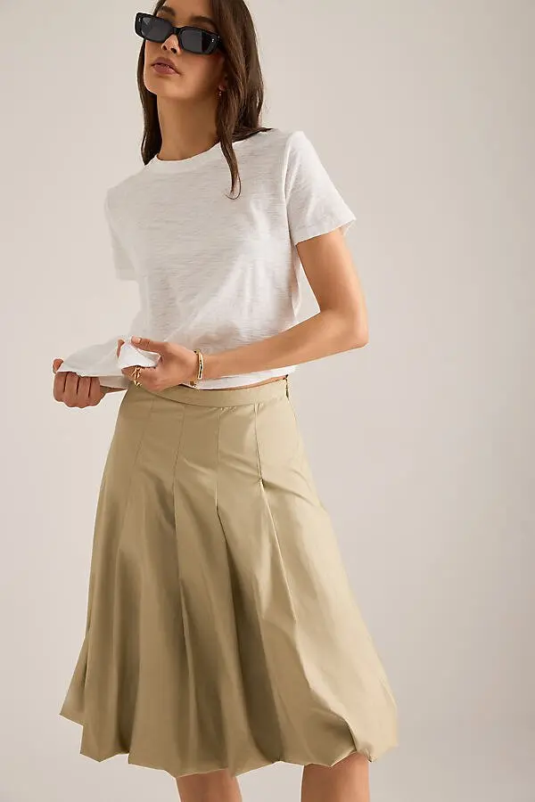 MARE MARE Cotton Pleated Bubble-hem Midi Skirt