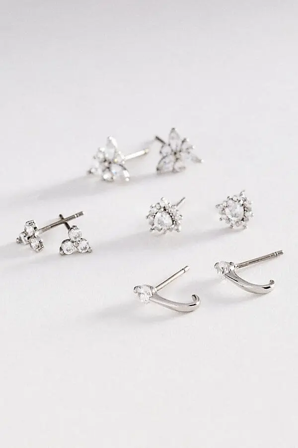Anthropologie Stud Earring Set Of Four - Silver
