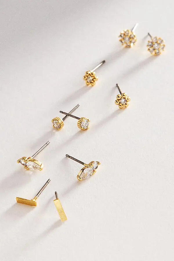 Anthropologie Delicate Stud Earring Set Of 5 - Gold