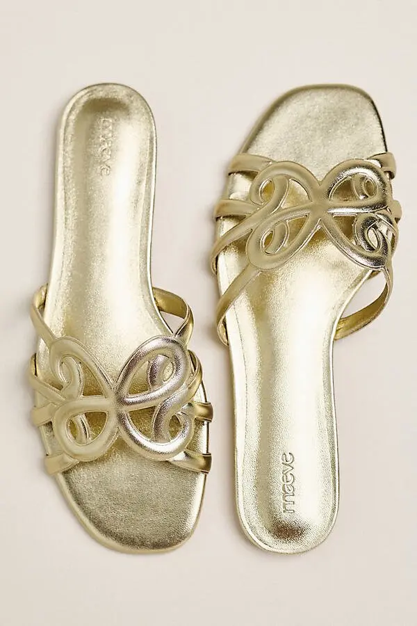 Maeve Logo Slide Sandals - Gold