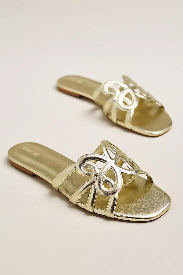 Maeve Logo Slide Sandals - Gold