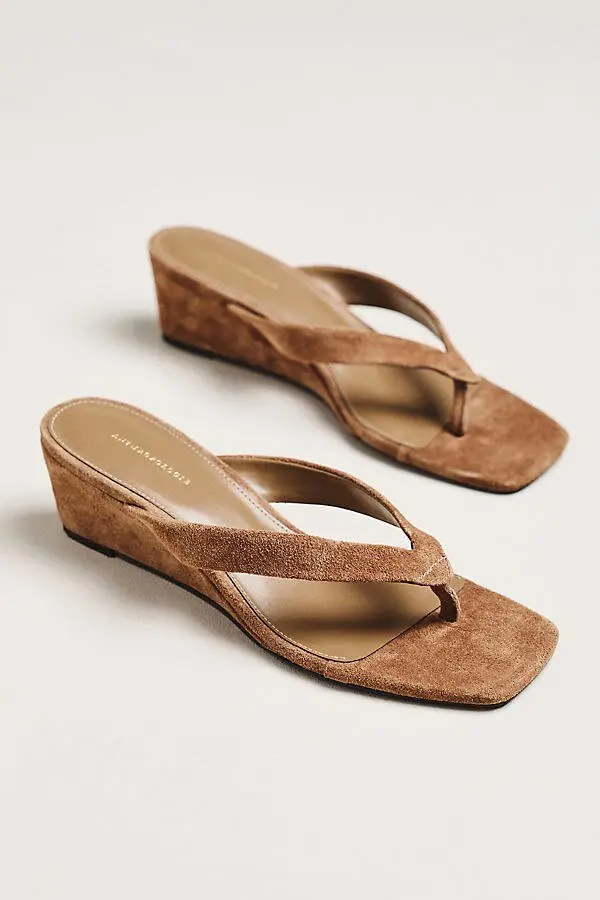 Anthropologie Wedge Thong Heels - Taupe Suede