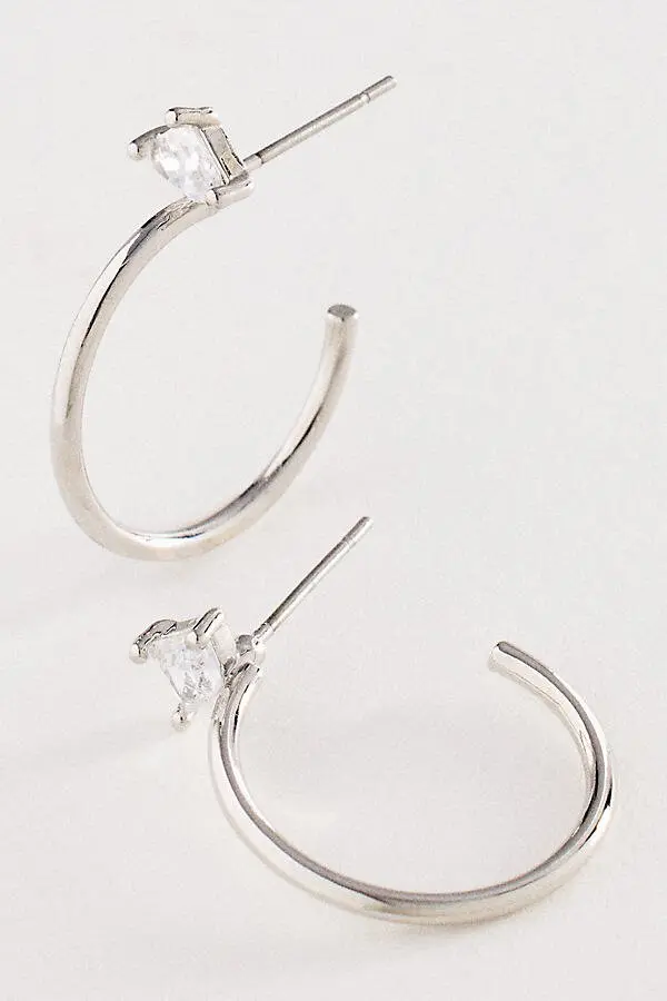 Anthropologie Delicate Crystal Hoop Earrgs - Silver