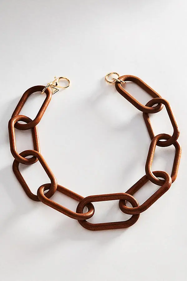 Anthropologie Chunky Wood Chain Necklace - Brown