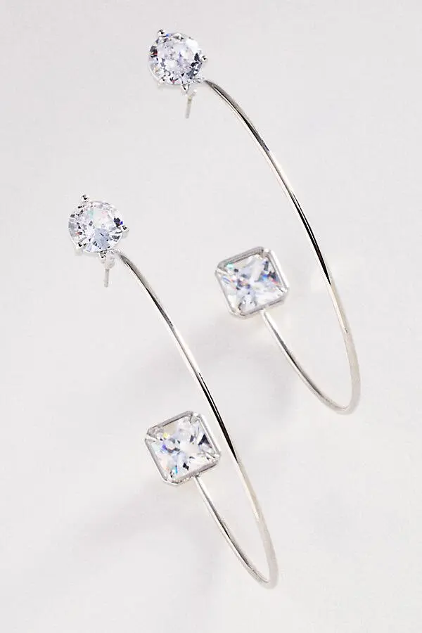 Anthropologie Double-crystal Hoop Earrings - Clear + Silver