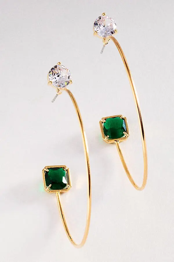 Anthropologie Double-crystal Hoop Earrings - Green