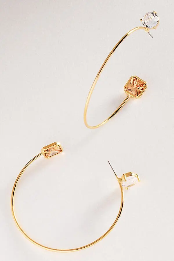 Anthropologie Double-crystal Hoop Earrings - Light Neutral