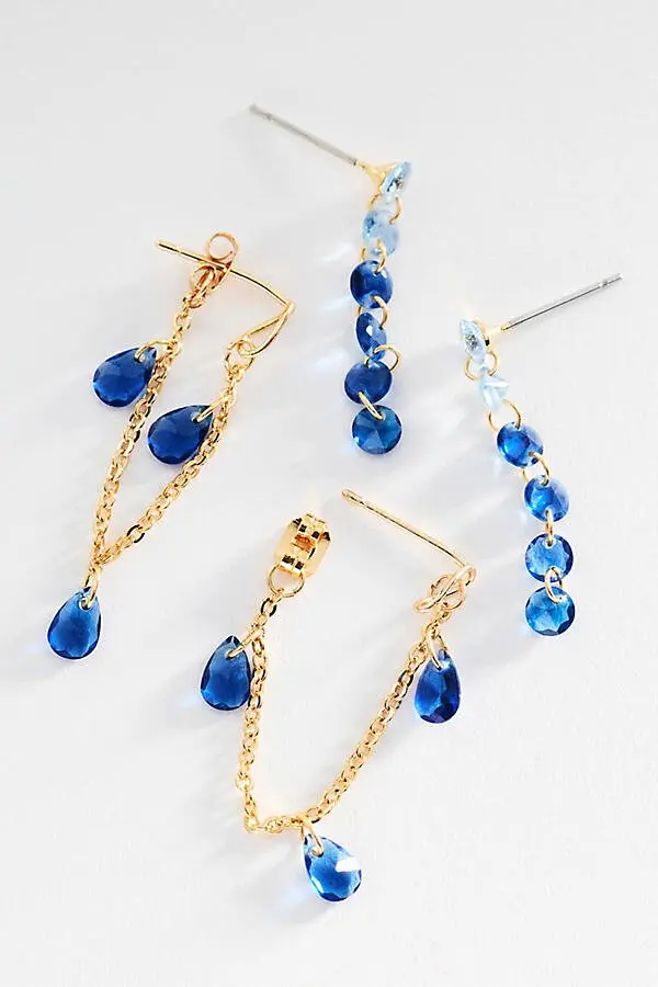 Anthropologie Crystal Drop Earring Set Of 2 - Blue