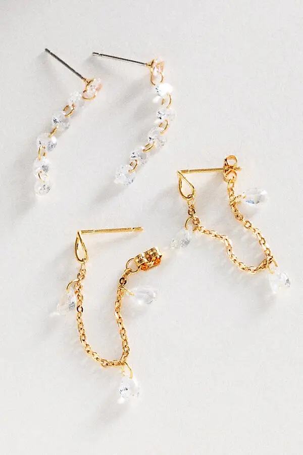 Anthropologie Crystal Drop Earring Set Of 2 - Clear