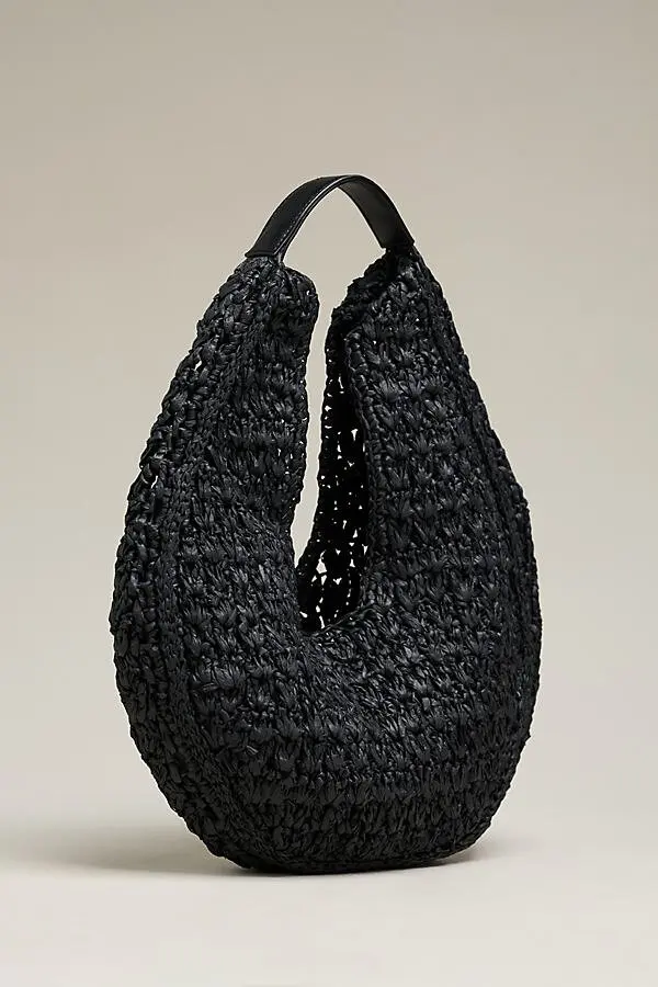Anthropologie Large Raffia Slouchy U-shaped Bag - Black