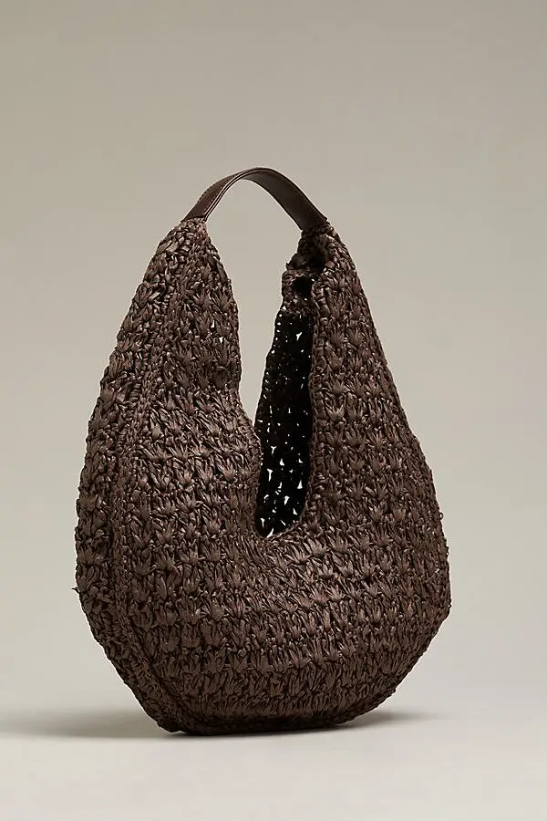 Anthropologie Large Raffia Slouchy U-shaped Bag - Chocolate