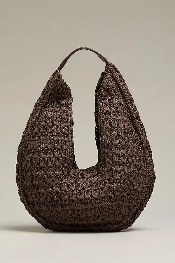 Anthropologie Large Raffia Slouchy U-shaped Bag - Chocolate
