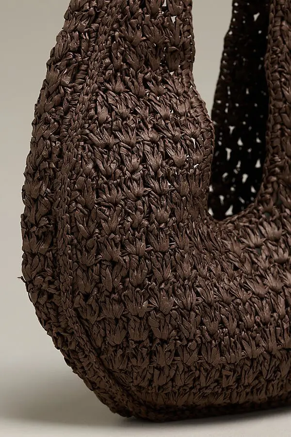 Anthropologie Large Raffia Slouchy U-shaped Bag - Chocolate