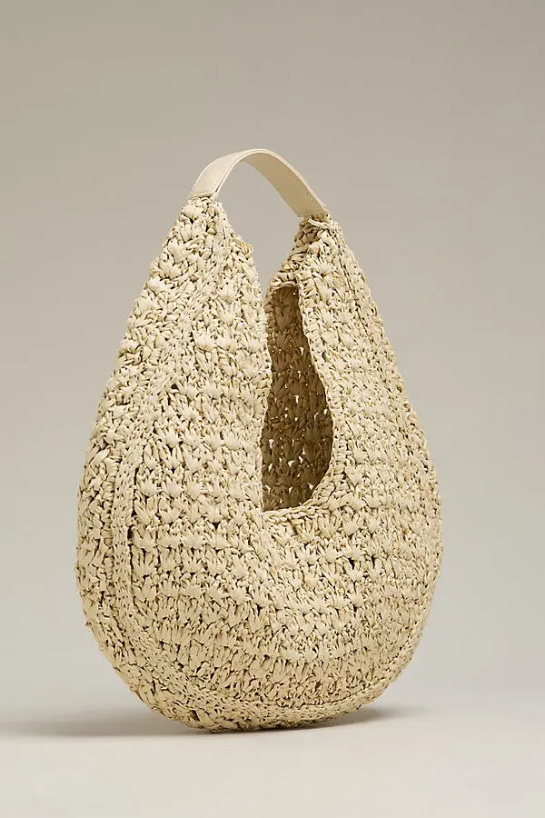 Anthropologie Large Raffia Slouchy U-shaped Bag - Cream