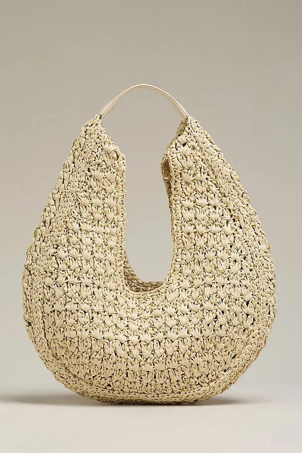 Anthropologie Large Raffia Slouchy U-shaped Bag - Cream