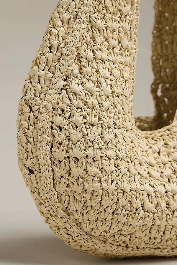 Anthropologie Large Raffia Slouchy U-shaped Bag - Cream