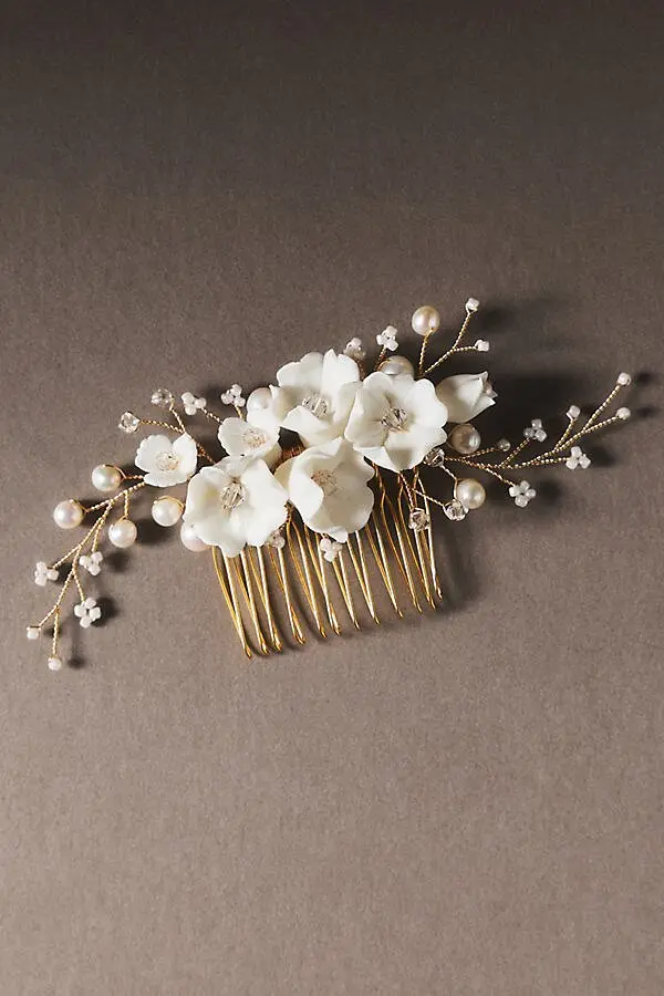 YM Ivory Orchid Bridal Comb - White