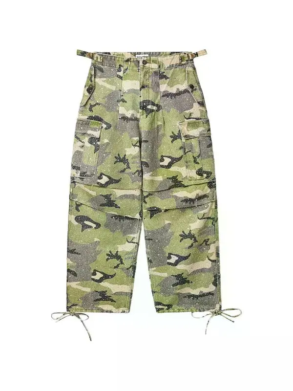 VALE FOREVER Crystal Embellished Camouflage Cargo Trousers