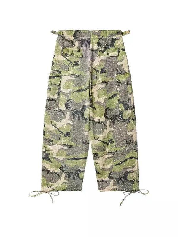VALE FOREVER Crystal Embellished Camouflage Cargo Trousers