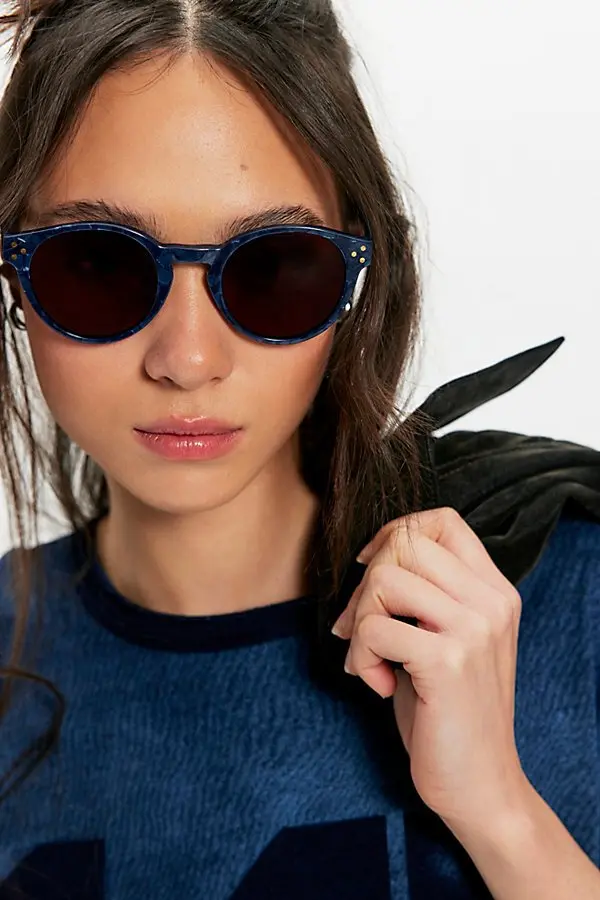 Free People Kerrin Round Acetate Sunglasses - Navy Pearl/dusty Lilac