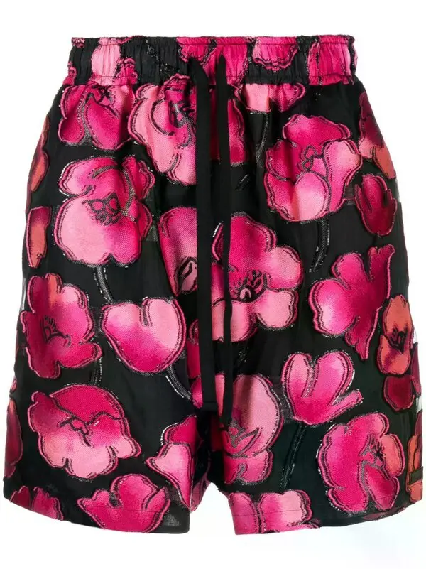 4SDESIGNS Floral Baggy Shorts - Black