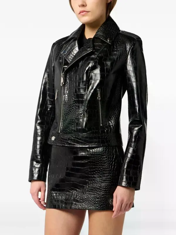 Philipp Plein Croc-print Zip-up Jacket - Black