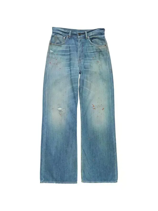 Acne Studios Regular Fit Wide Leg Jeans With Paint Detail - Blue