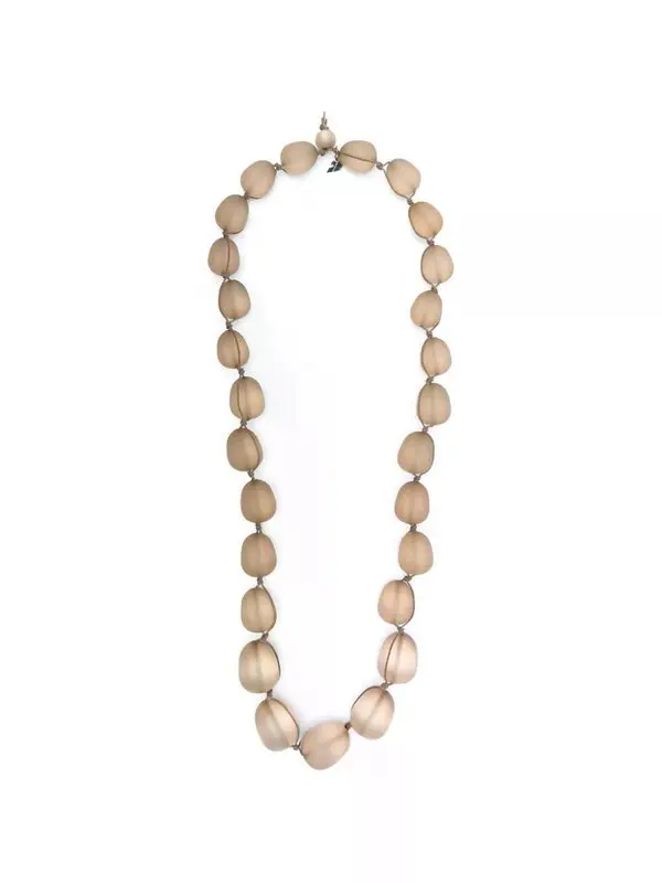 Emporio Armani Beaded Necklace With Logo Charm - Neutrals