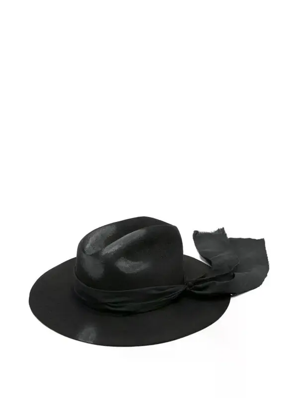 KAMIYA Ribbon Trim Wide Brim Hat - Black