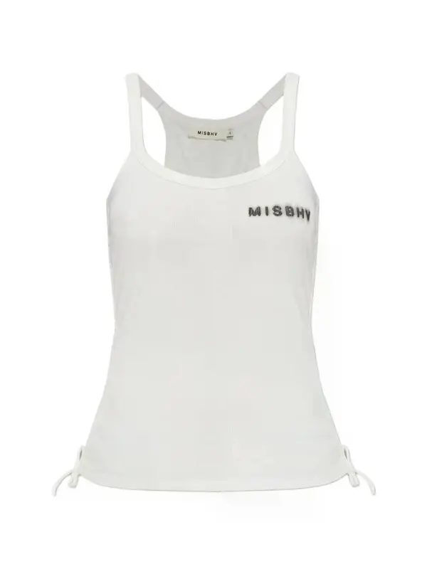 MISBHV Ribbed Racer Back Tank Top With Drawstring Detail - White