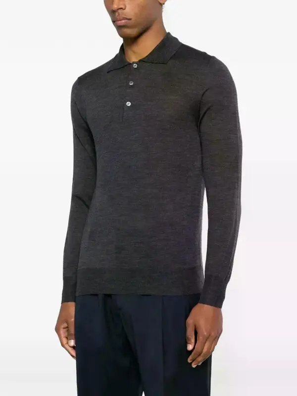 Canali Button Wool Polo Shirt - Grey