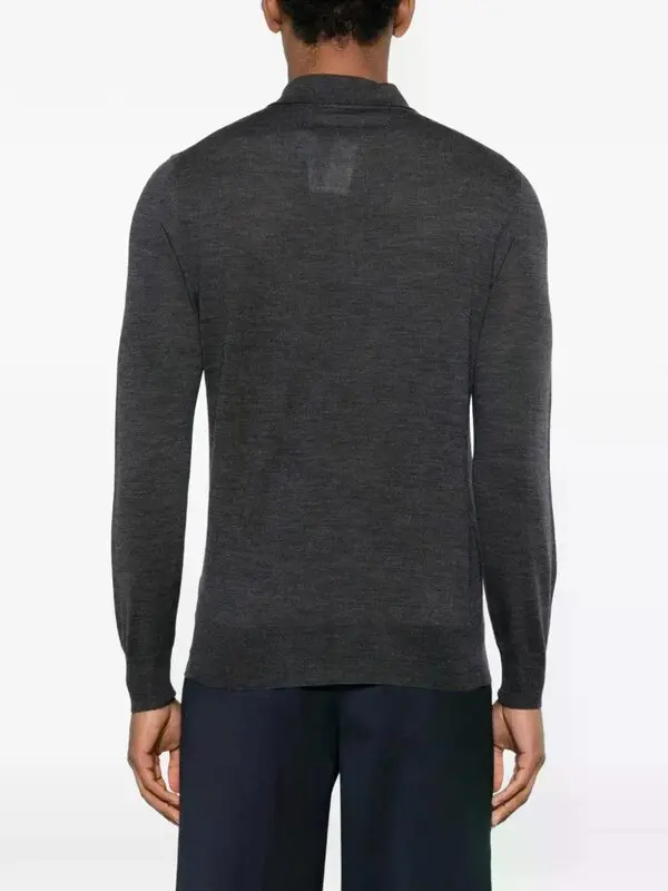 Canali Button Wool Polo Shirt - Grey