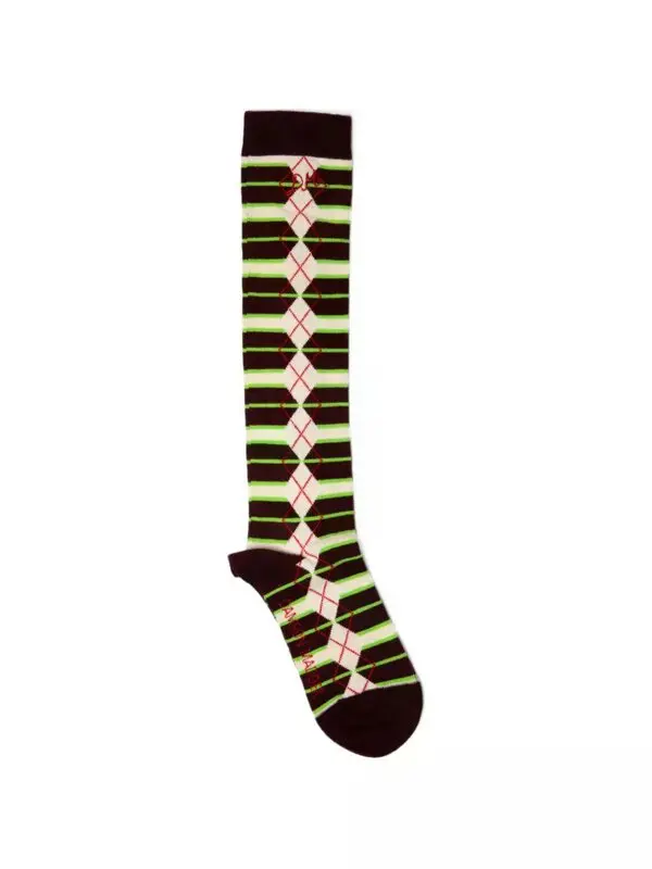 DAMSON MADDER Striped Argyle-knit Knee-high Socks - Brown