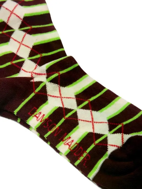 DAMSON MADDER Striped Argyle-knit Knee-high Socks - Brown