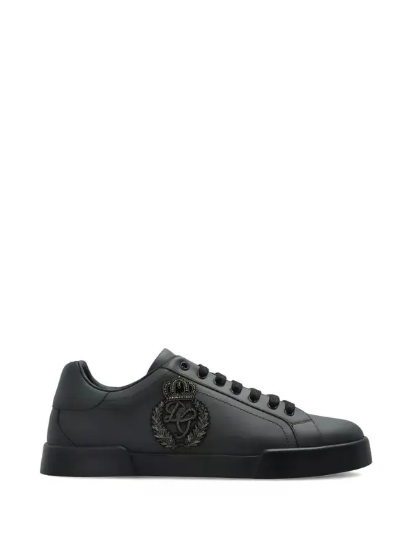 Dolce & Gabbana Portofino Leather Sneakers With Appliqué Detail - Black