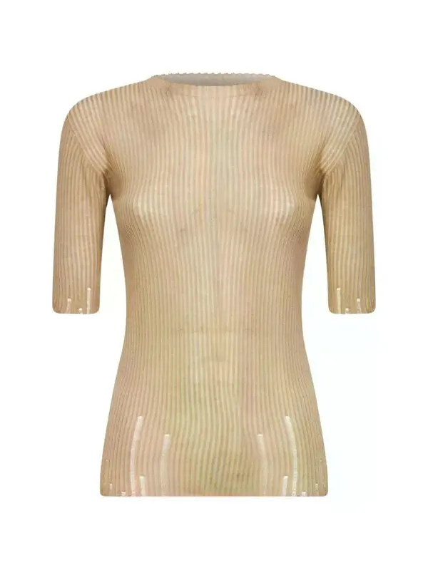 UMA WANG Ribbed Scalloped Wool T-shirt - Neutrals