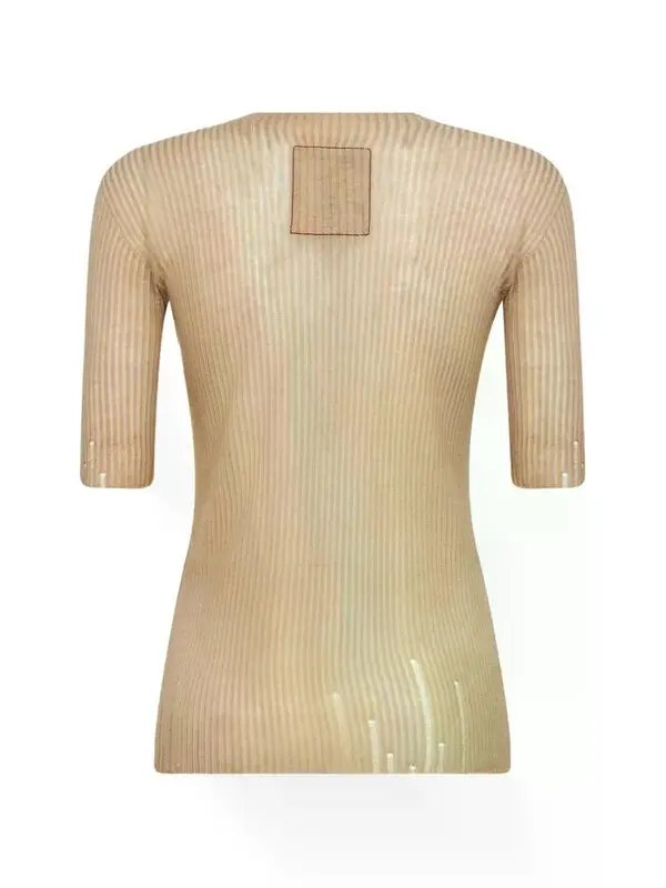 UMA WANG Ribbed Scalloped Wool T-shirt - Neutrals