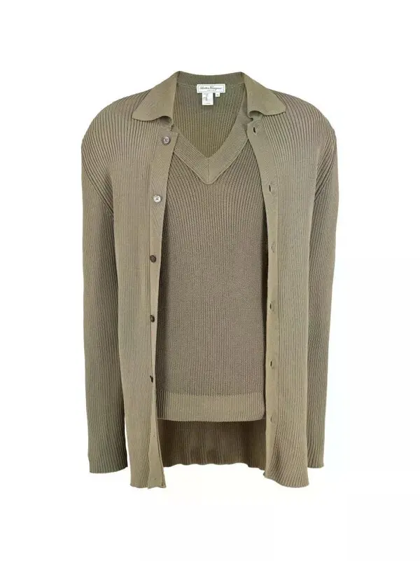FERRAGAMO Ribbed Knit Sweater Cardigan Set